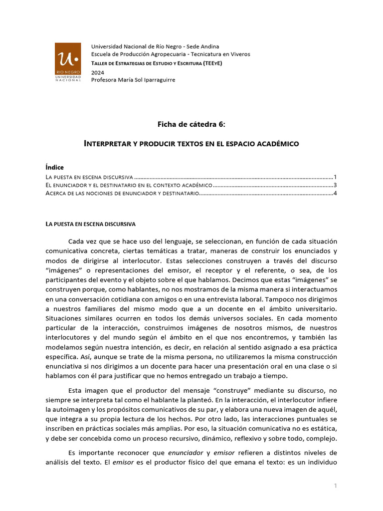 Ficha de Cátedra 6 - Interpretar y Producir Textos en El Espacio Académico | PDF | Información ...