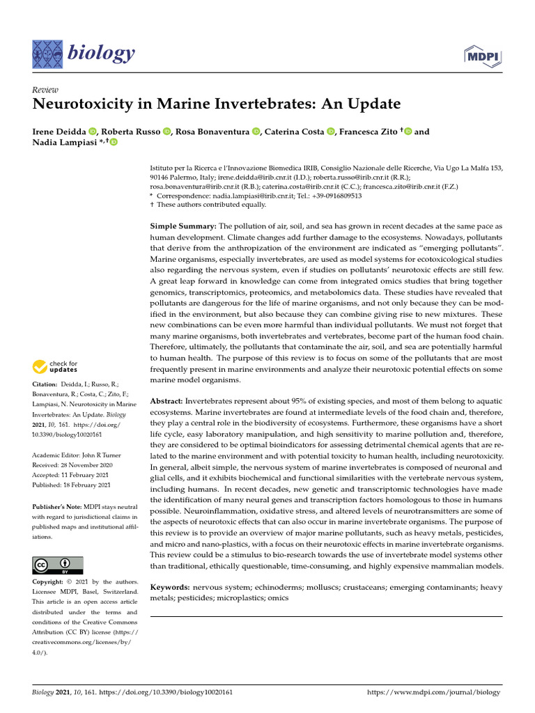 Neurotoxicity in Marine Invertebrates An Update | PDF | Acetylcholine ...