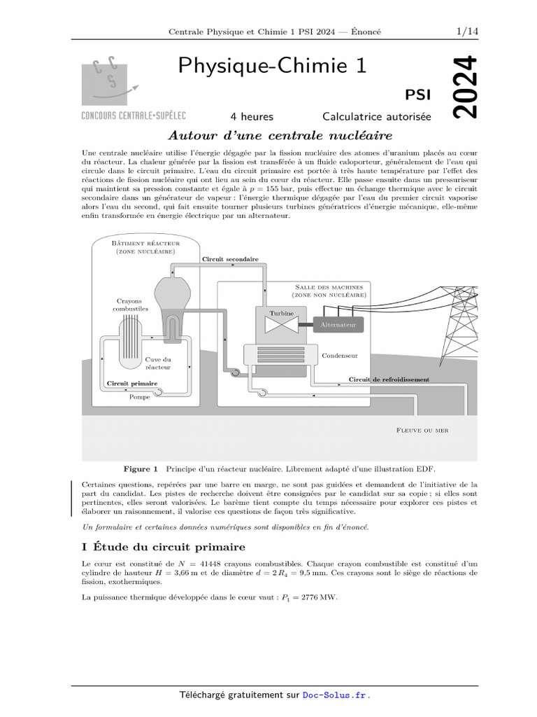 Psi Physique Centrale 1 2024.enonce | PDF