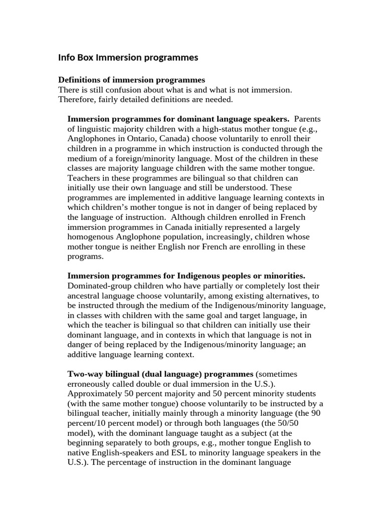 Info Box Immersion Programmes | PDF | First Language | Ethnicity
