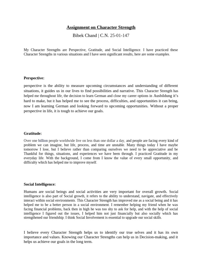 Assignment On Character Strength | PDF