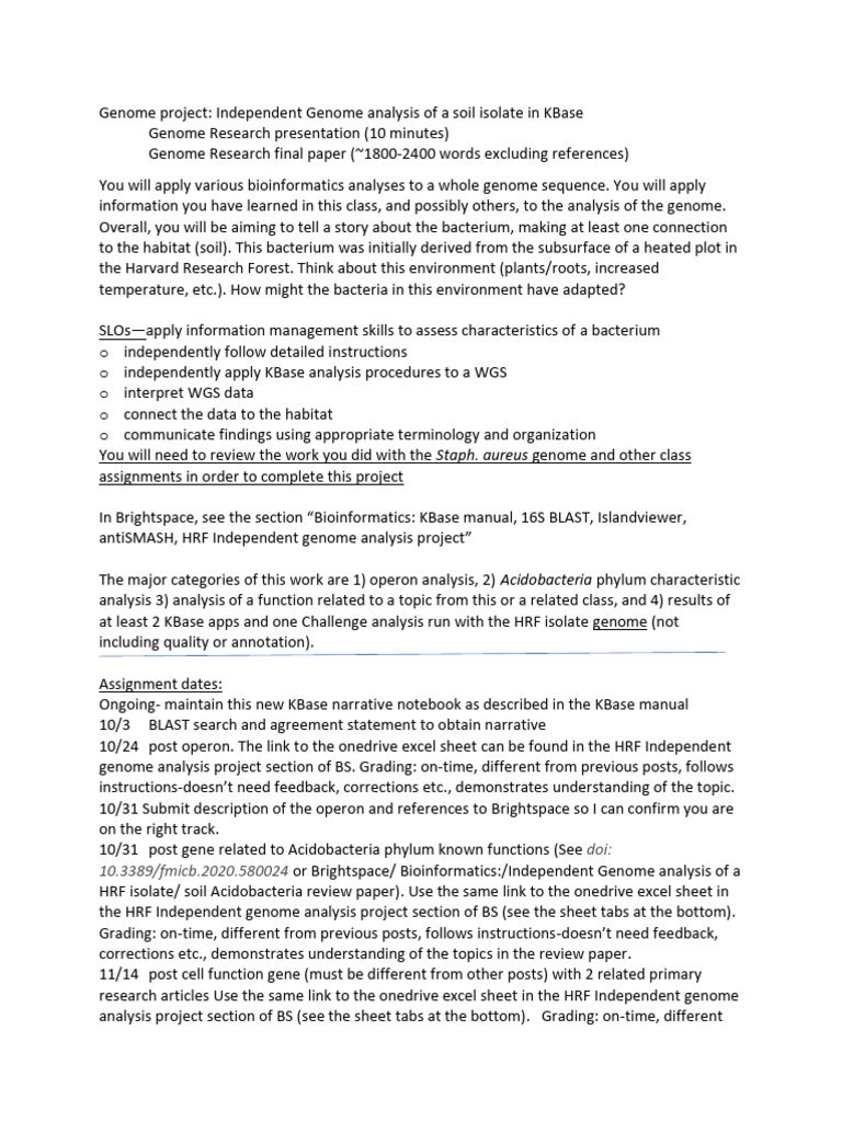 Genome Analysis Project F24 Handout | PDF | Bioinformatics | Gene