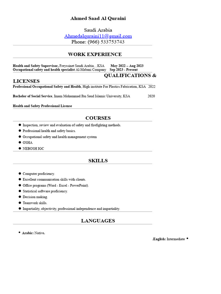 Ahmed Saad ALQuraini CV PDF | PDF