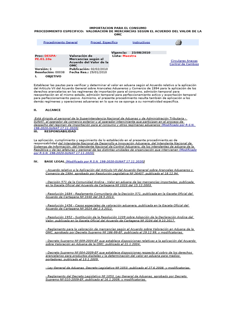 DESPA PE-01.10a v6 | PDF | aduana | Seguro