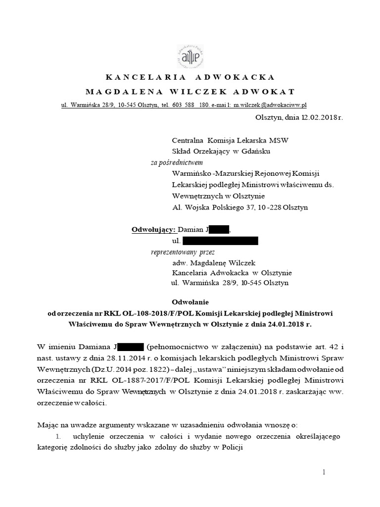 Odwolanie Od Orzeczenia RKL | PDF