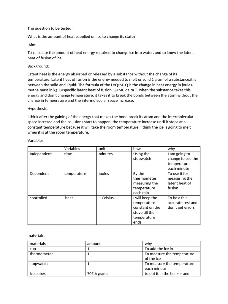 Latent Heat of Fusion of Ice Calculation | PDF | Heat | Temperature