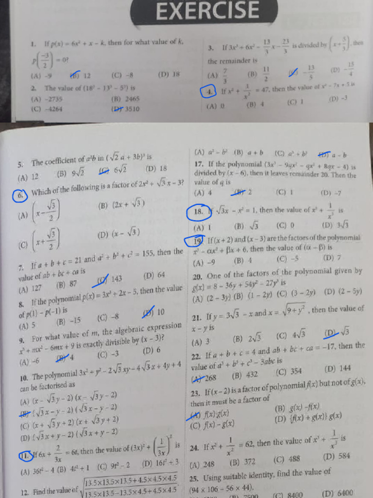 Polynomials (Olympiad MCQ) | PDF | Algebra | Mathematics Of Computing