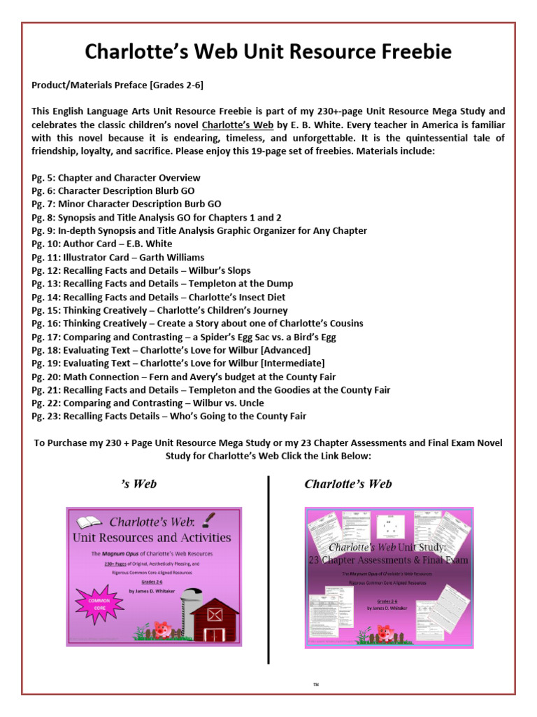 Charlottes Web Novel Study Res Ours Es | PDF