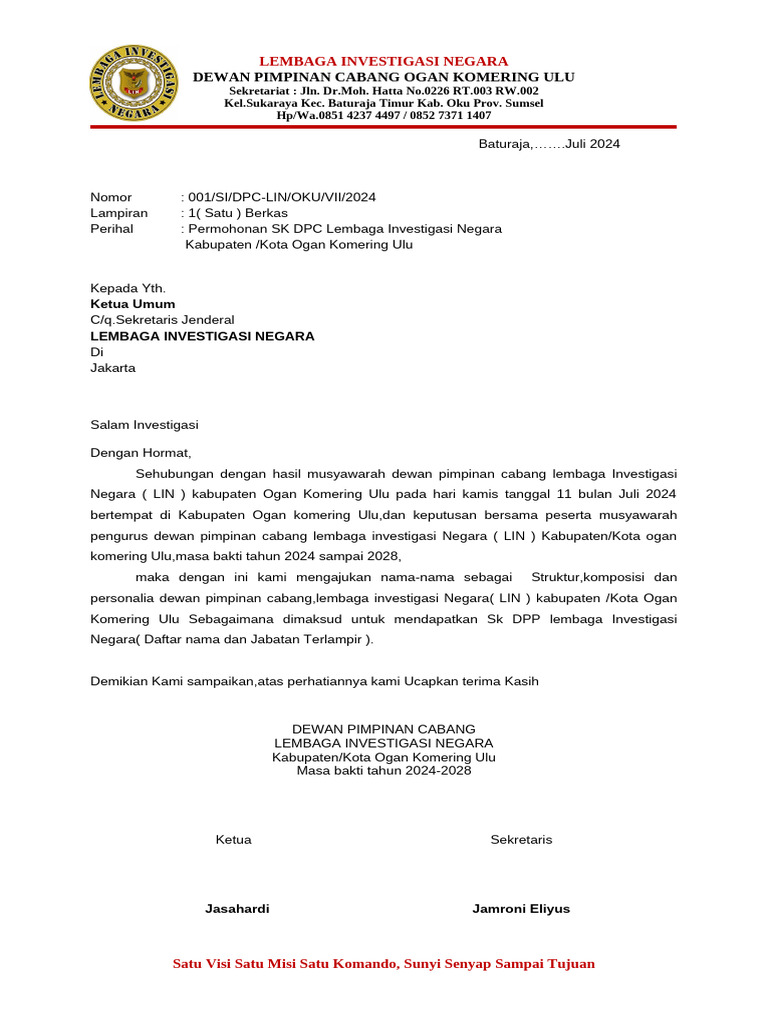 Surat Permohonan SK LIN | PDF