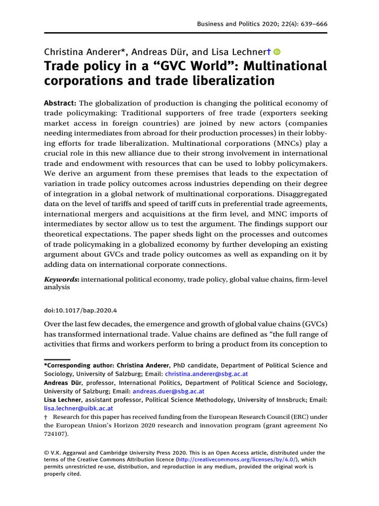 Trade Policy in A "GVC World" | PDF | Multinational Corporation ...