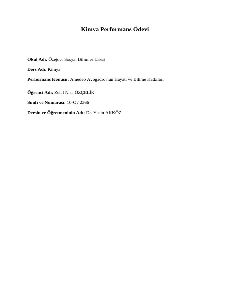 Kimya Performans Ödevi | PDF
