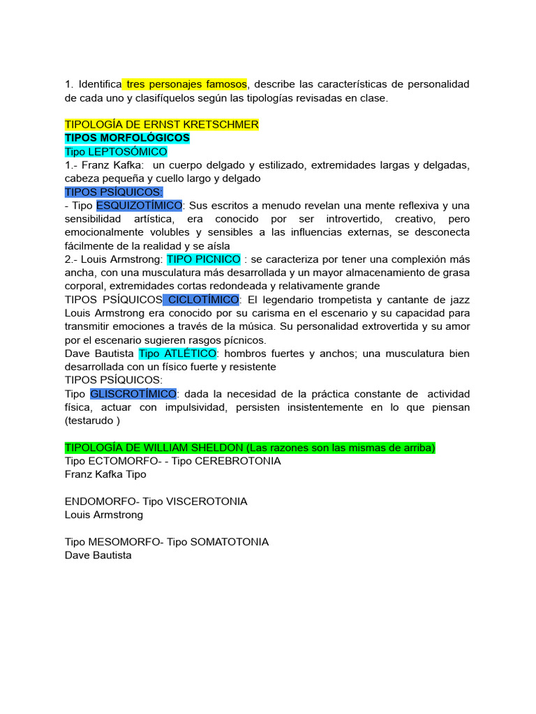 Las Características de Personalidad de Cada Uno y Clasifíquelos Según ...