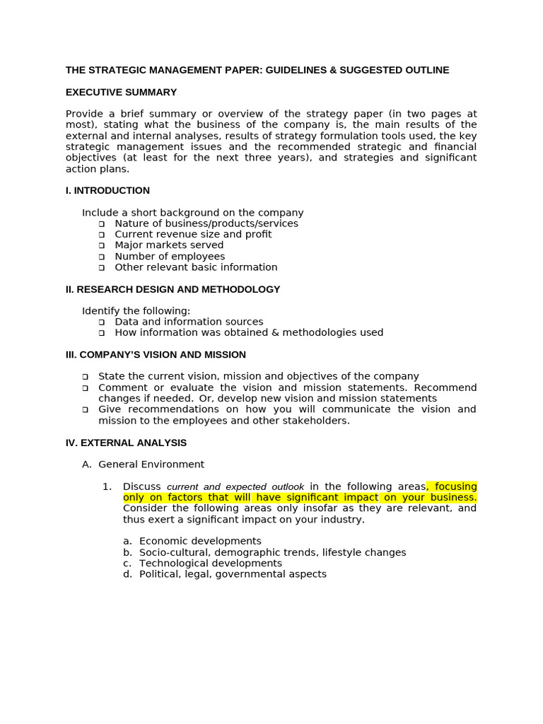 2nd Strategic Management Paper Guidelines | PDF | Strategic Management ...