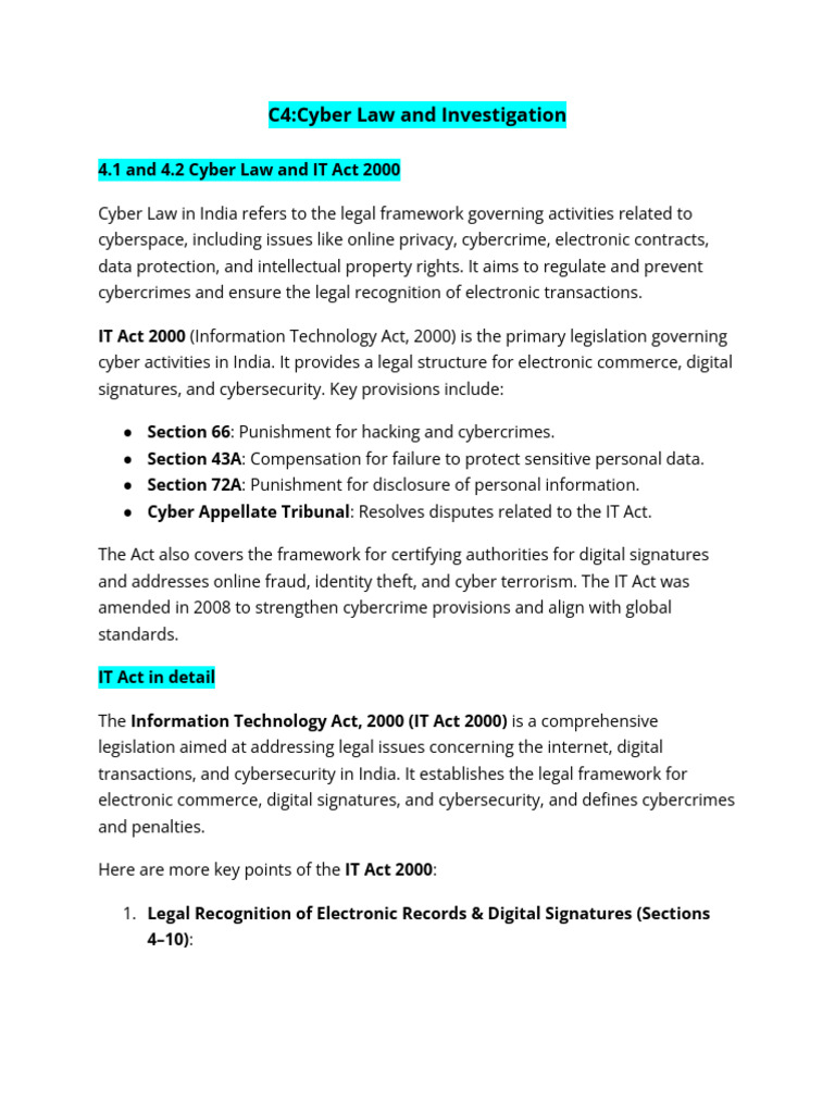 C4 - Cyber Law and Investigation | PDF | Cybercrime | Security