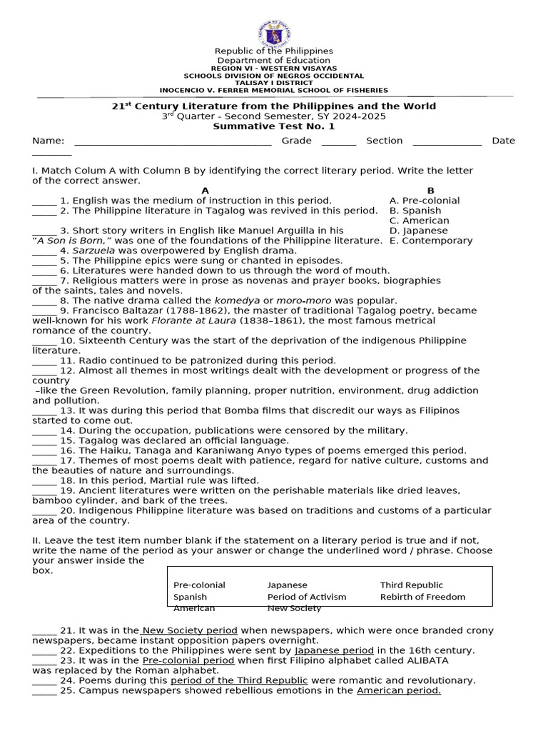 21st Century Lit ST1-Q3 | PDF | Philippines | Writing