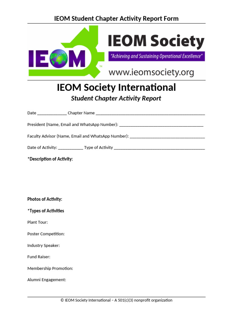 IEOM Student Chapter Activity Report Form | PDF