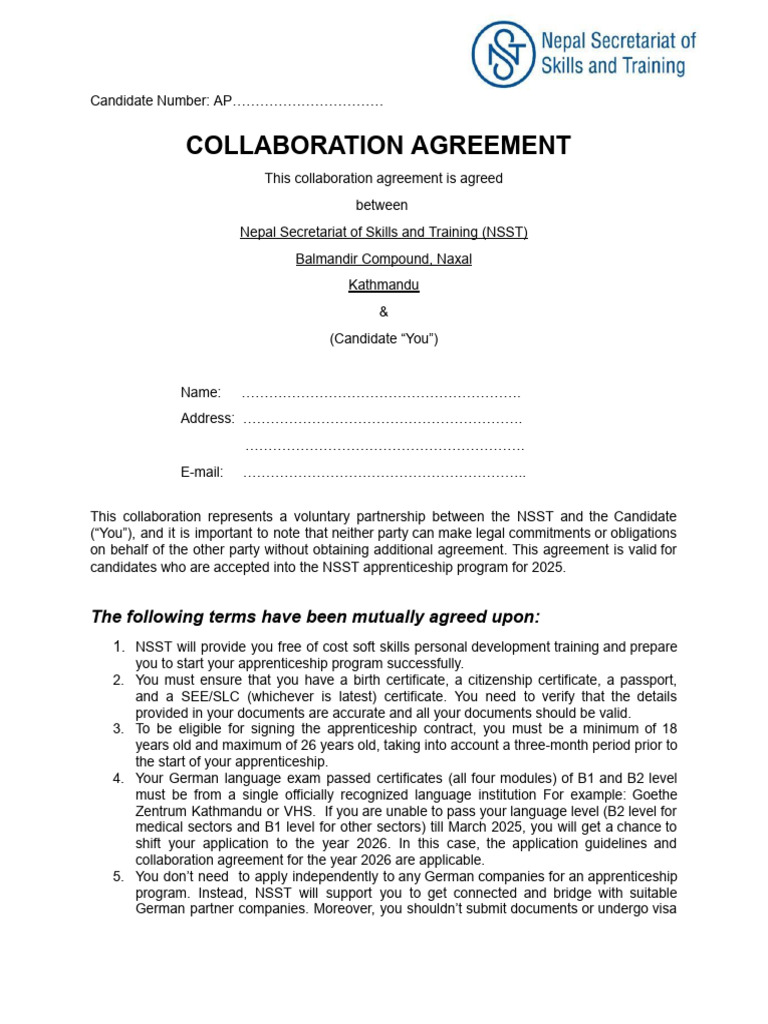 NSST Apprenticeship Collaboration Agreement | PDF
