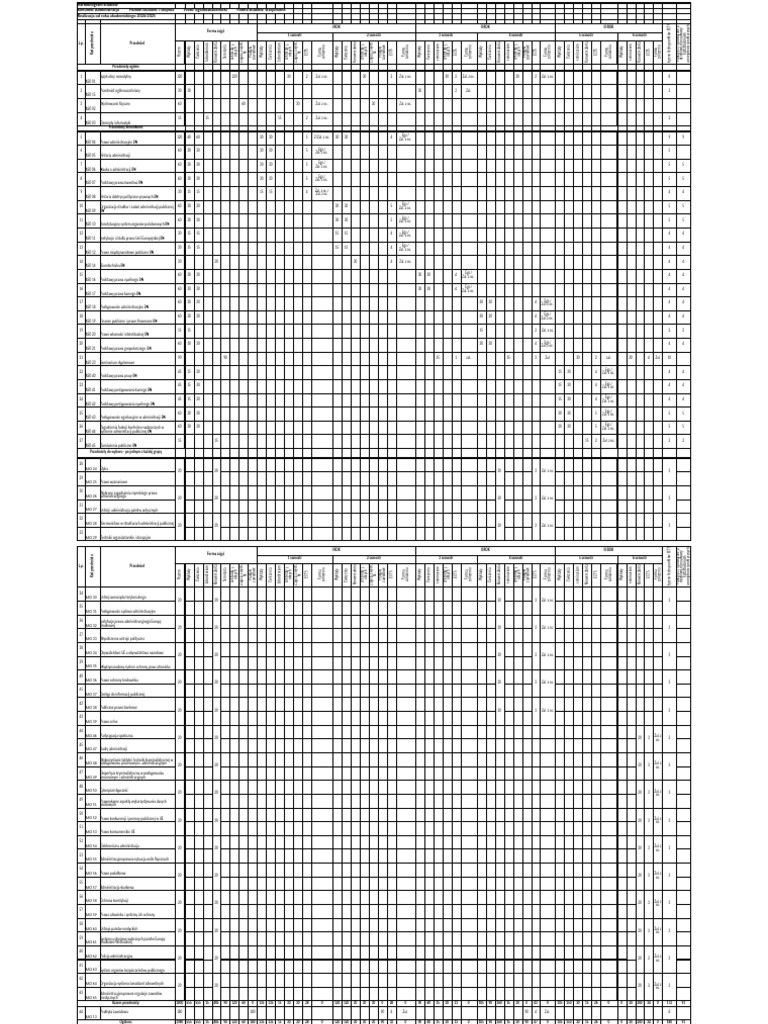 Harmonogram Administracja Stacj. I Stop. 2024-2025 | PDF