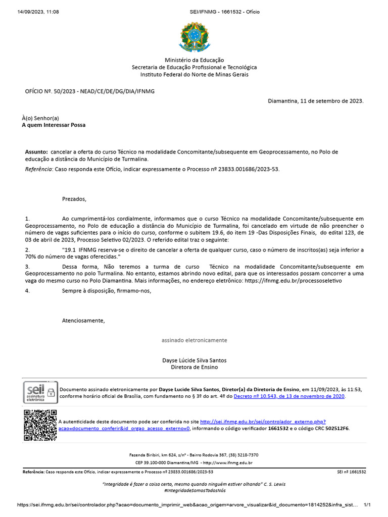 SEI - IFNMG - 1661532 - Ofício Portal | PDF