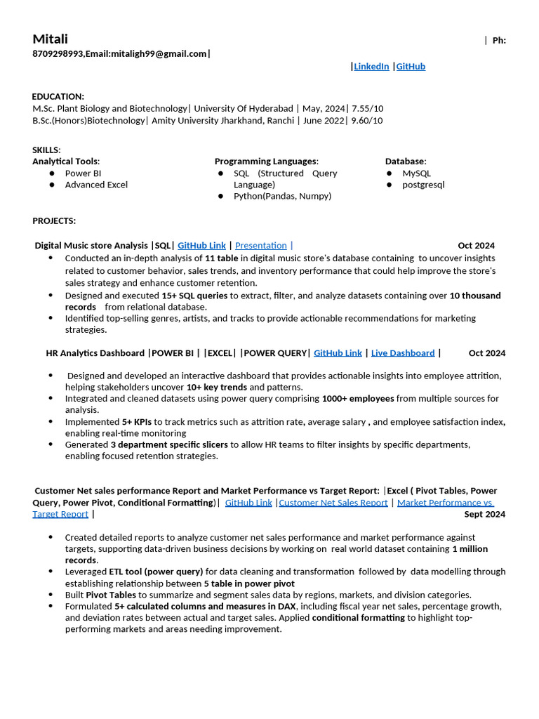 Mitali,,Resume | PDF | Data Analysis | Data