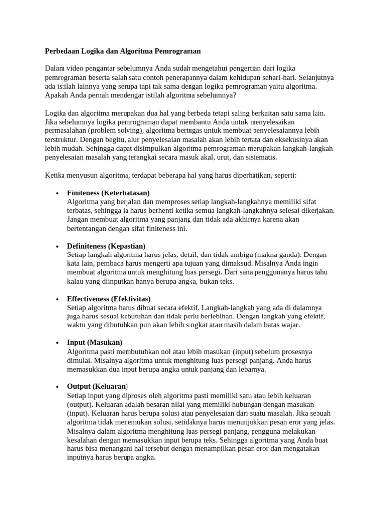 Perbedaan Logika dan Algoritma Pemrograman | PDF