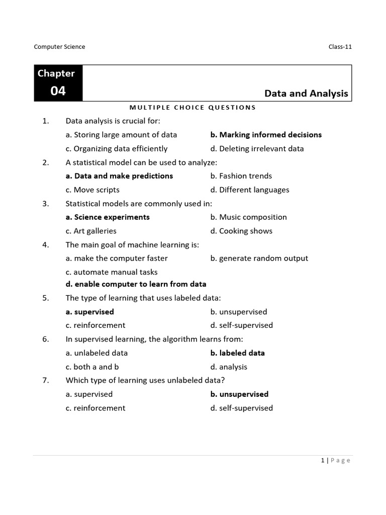 Ch-04: Data and Analysis - MCQs - PDF | PDF | Linear Regression | Dependent And Independent ...