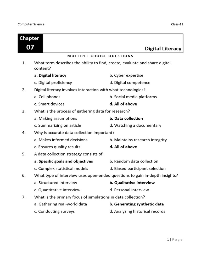 Ch-07: Digital Literacy - MCQs - PDF | PDF | Survey Methodology | Data