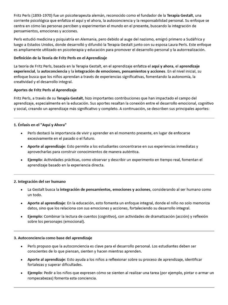 Fritz Perls | PDF | Terapia Gestalt | Psicoterapia