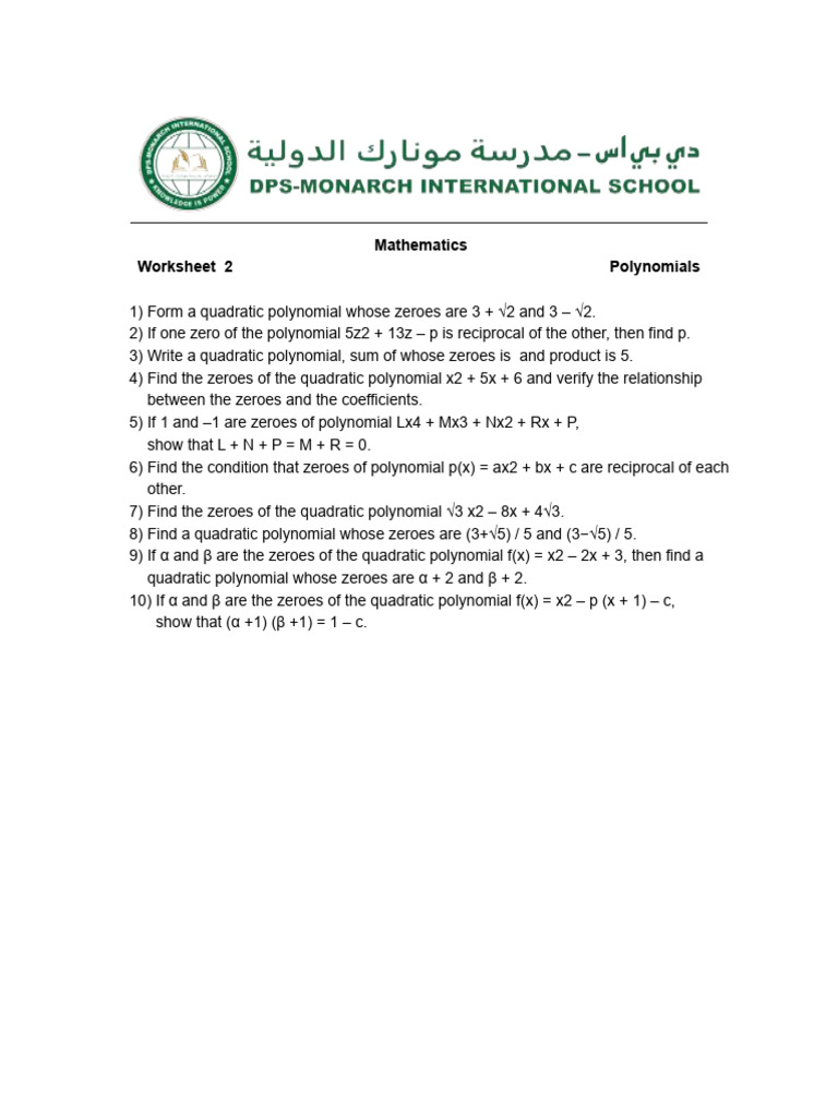 2 Polynomials WS 2 | PDF