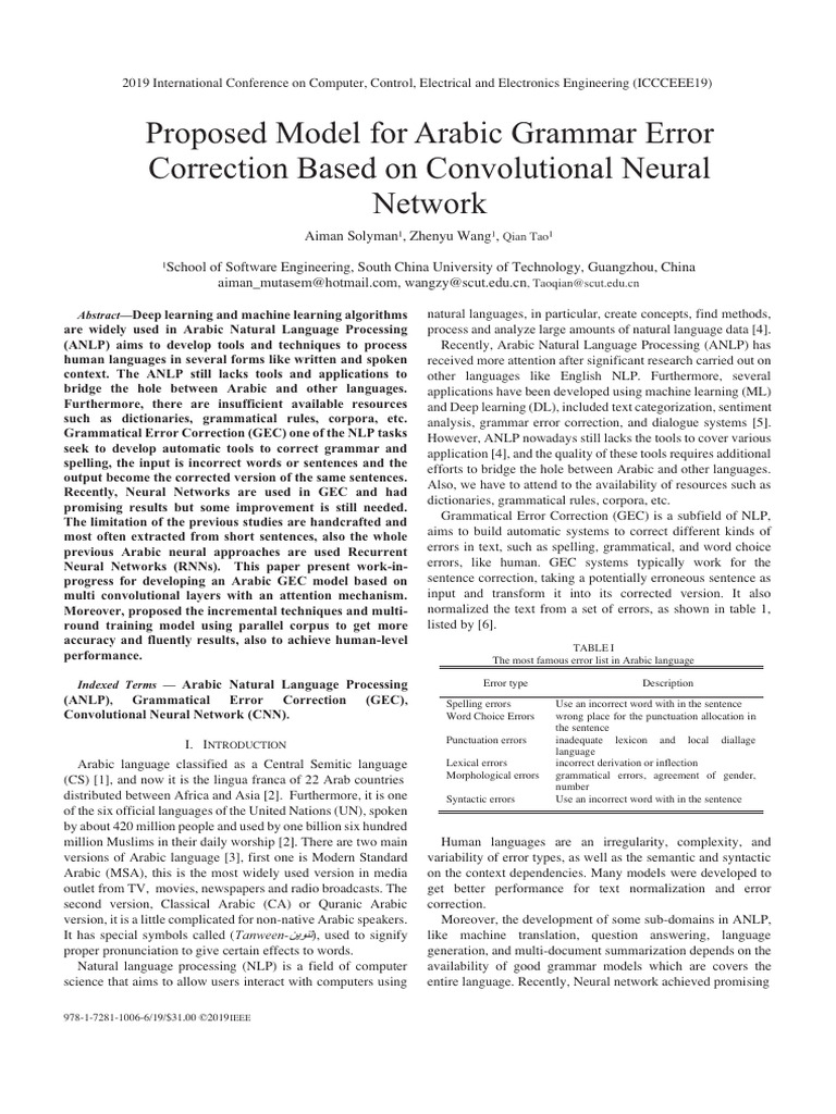 Arabic Grammar Correction with CNN | PDF | Deep Learning | Machine Learning