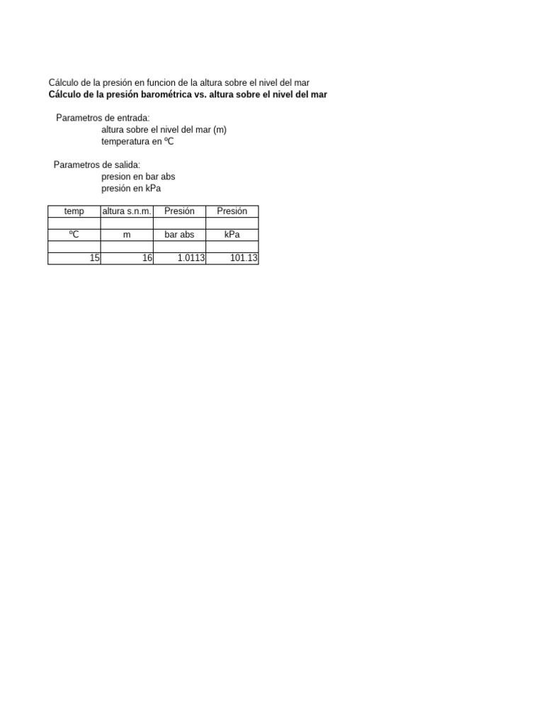 Cálculo Presion Barometrica vs. Altura S.N.M. | PDF