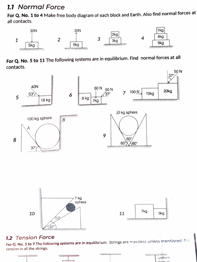 Normal and Tension Forces Analysis | PDF | Classical Mechanics | Mass