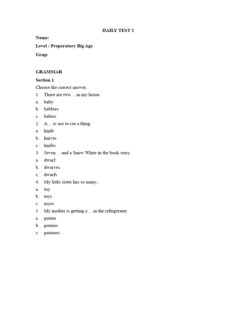 Daily English Test for Beginners | PDF