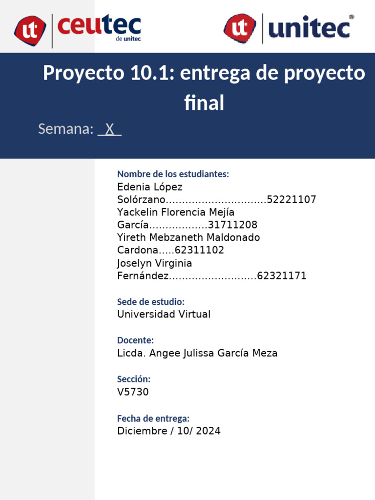 Tarea 10.1 entrega de proyecto final | PDF | Calidad (comercial) | Business