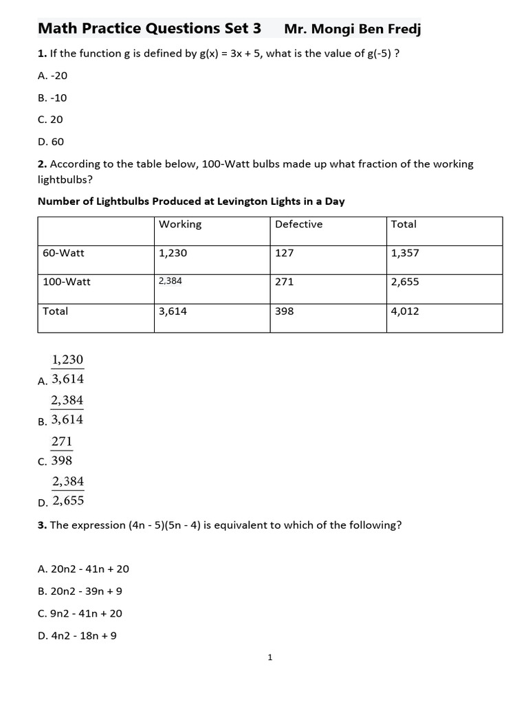 Math Practice Questions Set 3 | PDF | Applied Mathematics | Mathematics