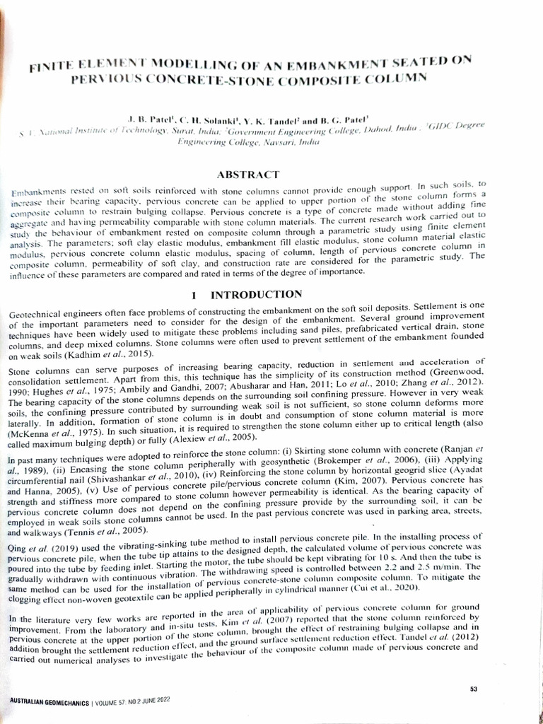 Finite Element Modelling of An Embankment Seated on Pervious Concrete ...