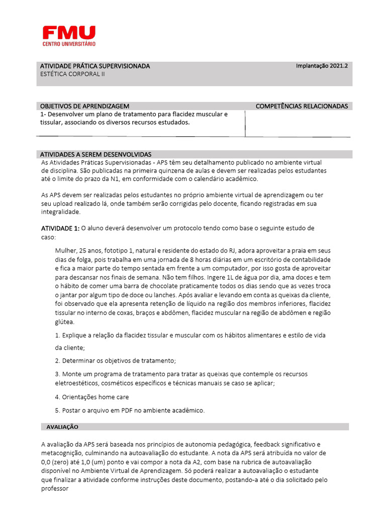 APS_CST_Estética Corporal II (1) | PDF | Aprendizado