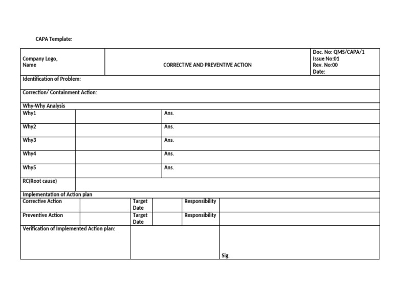 CAPA Template for Action Plans | PDF