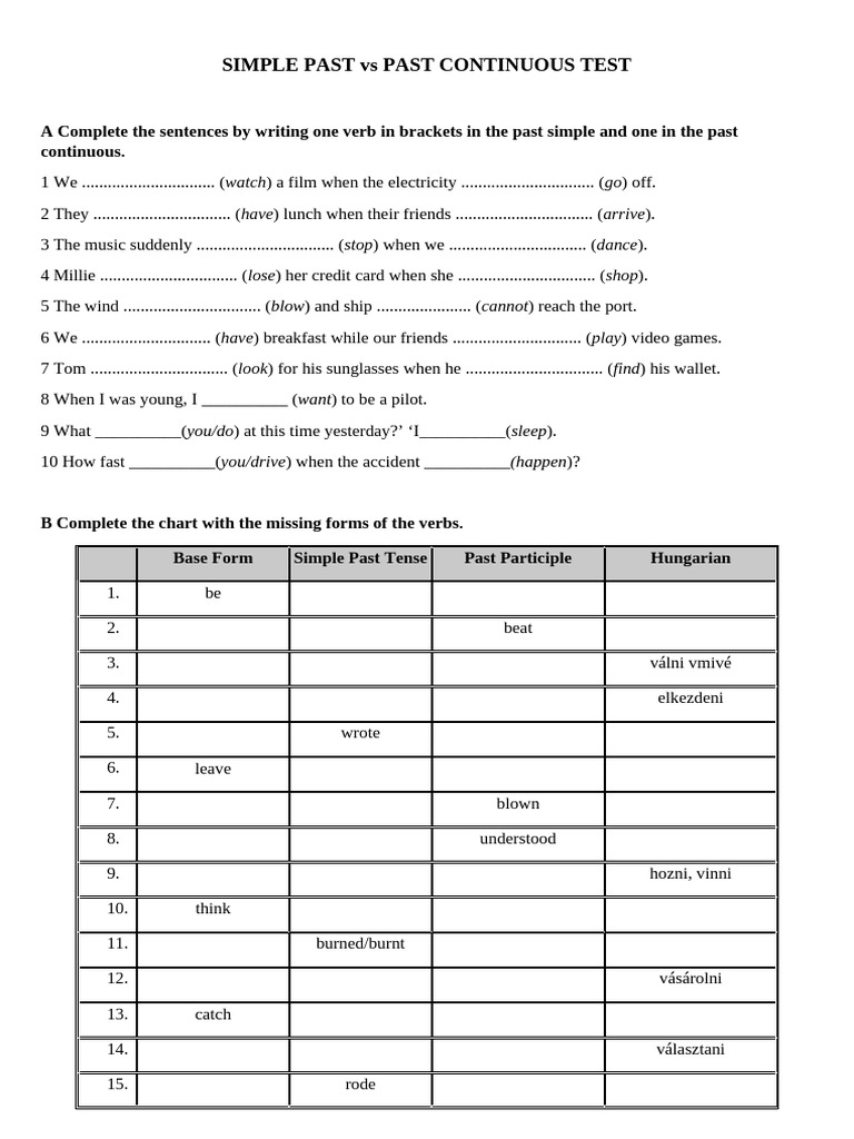 Past Tense Grammar Test Worksheet | PDF | Languages | Foreign Language ...