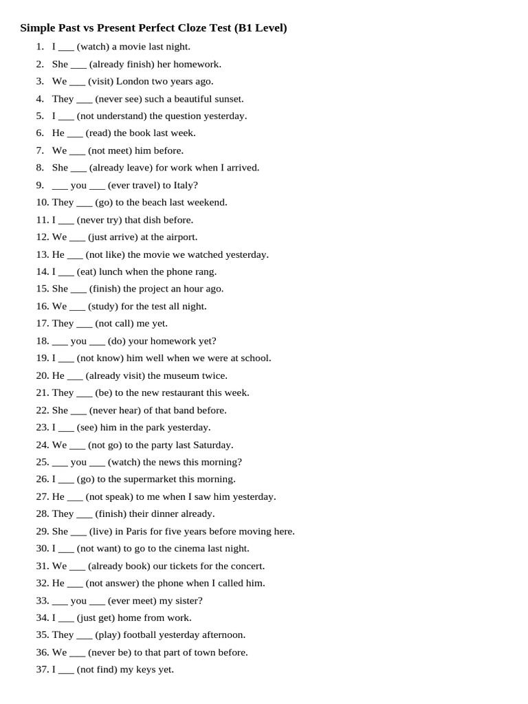 Past Simple vs Present Perfect Test | PDF | Language Mechanics | Grammar