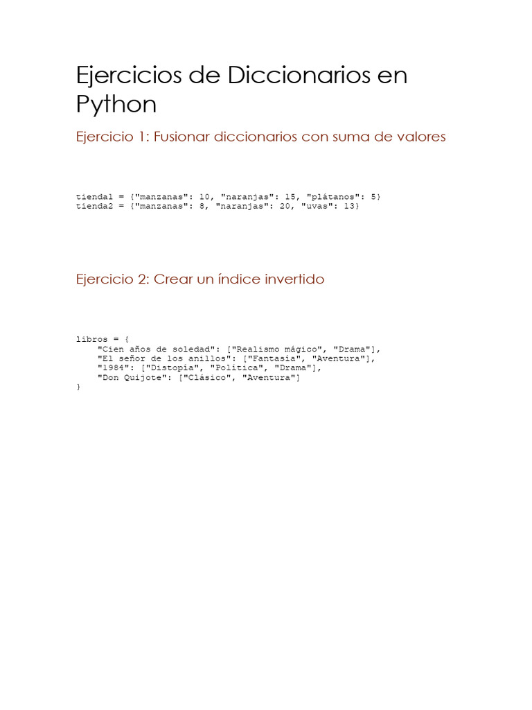 Ejercicios de Diccionarios en Python | PDF