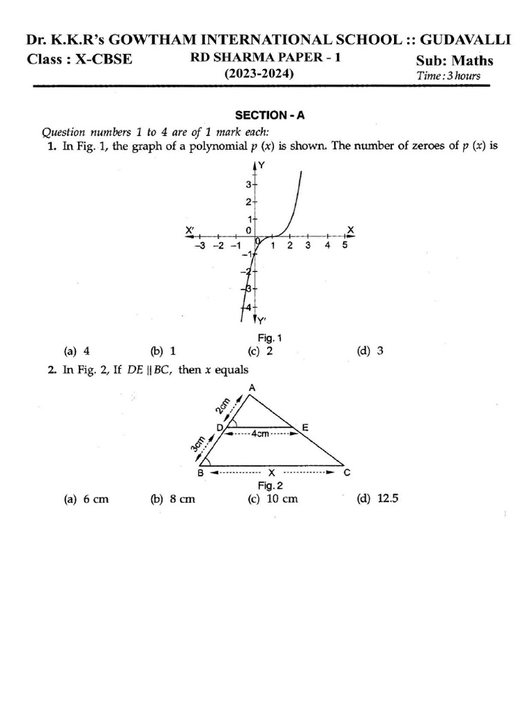 RD Sharma Paper - 1 | PDF