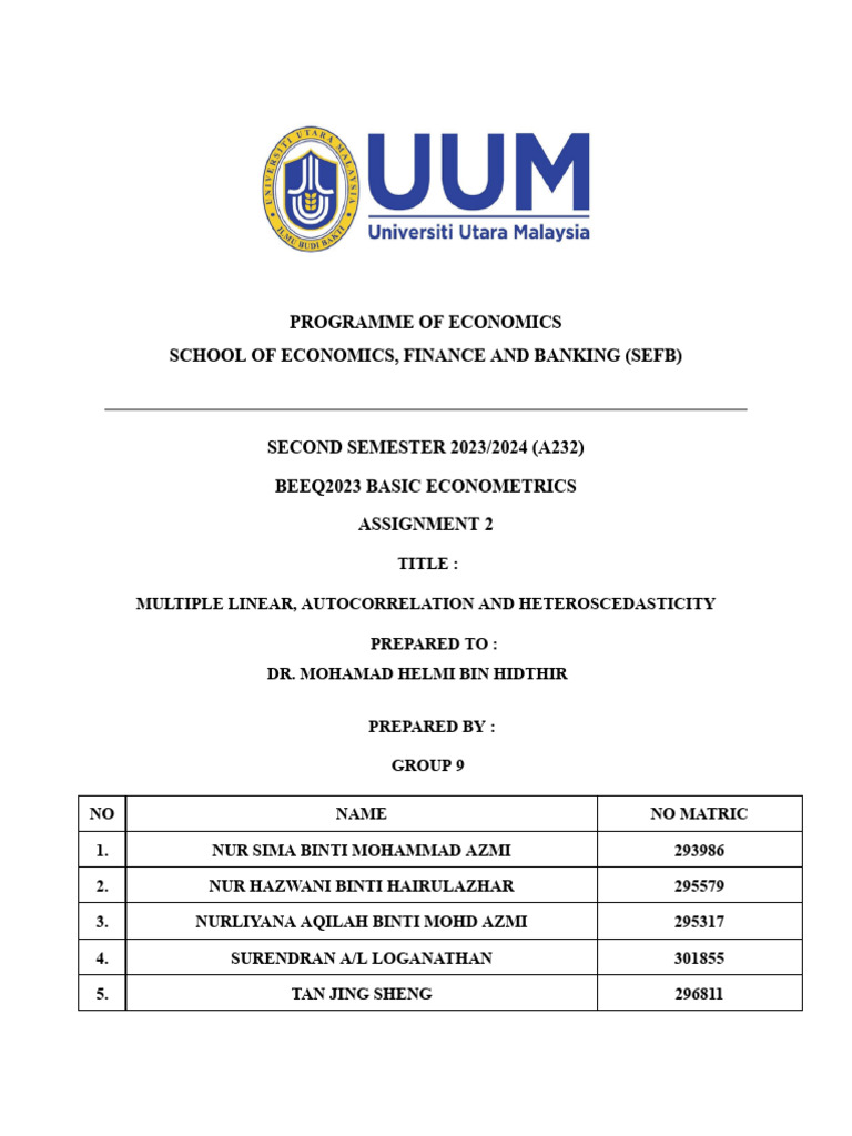 Assignment 2 Part 1 Multiple Linear, Autocorrelation and Heteroscedasticity | PDF | Errors And ...