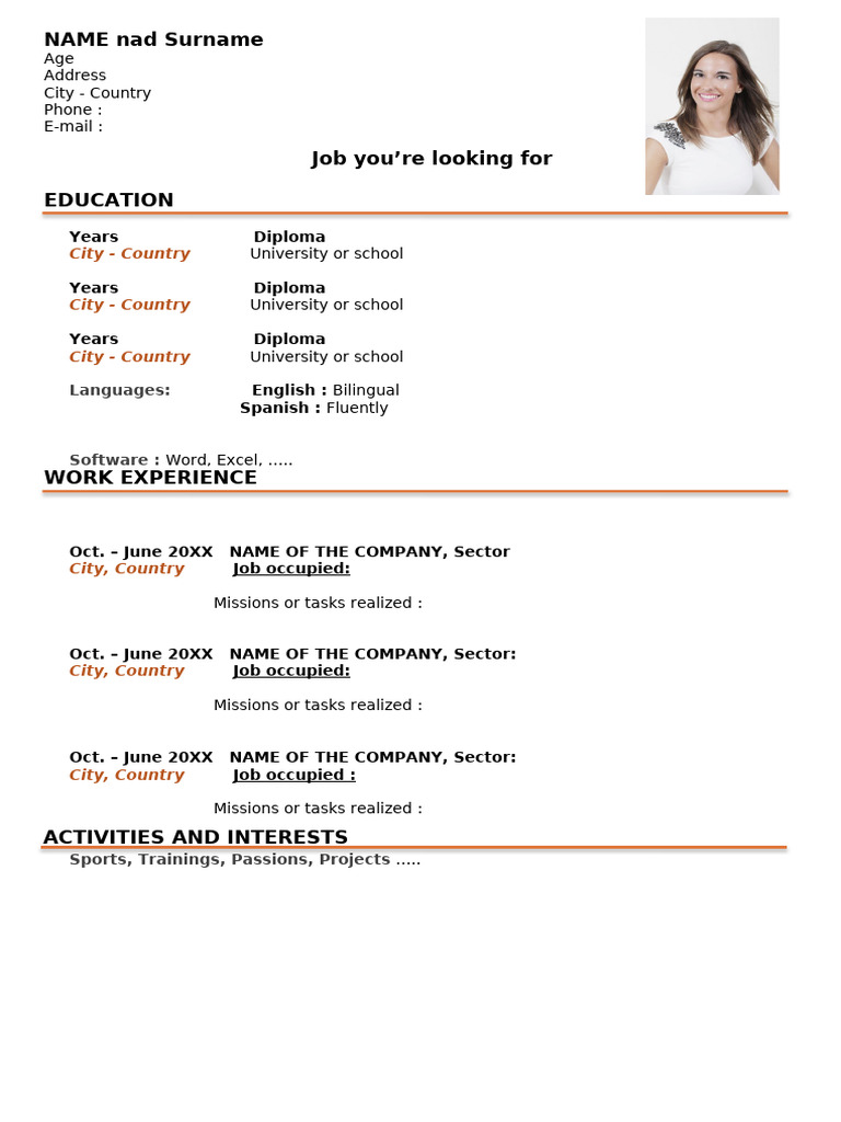 Plantilla Curriculum Vitae Clasico Word Gratis | PDF