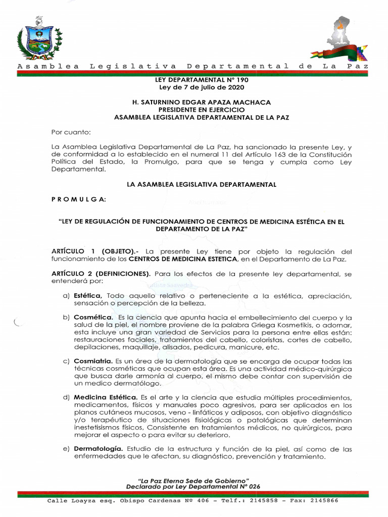 Ley Departamental 190 Consultorios | PDF