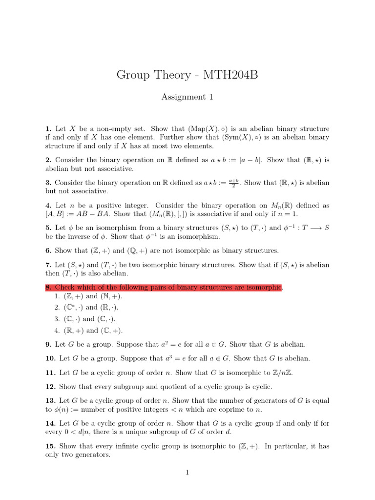 ASSIGNMENT 1 | PDF | Group (Mathematics) | Group Theory