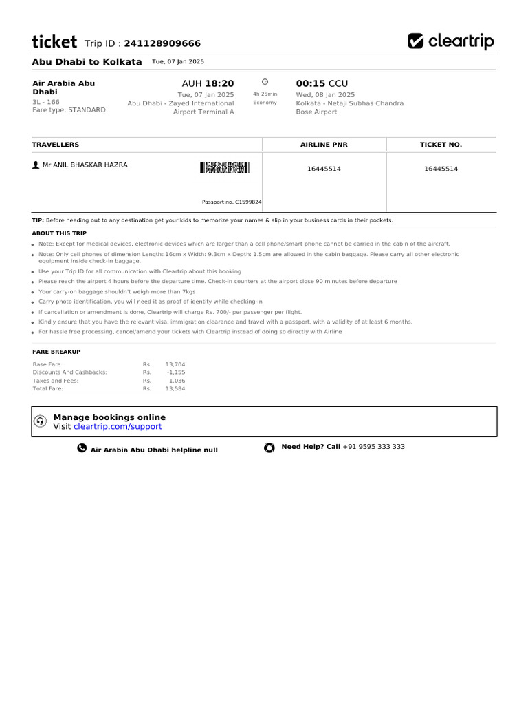 Cleartrip Flight E-Ticket | PDF