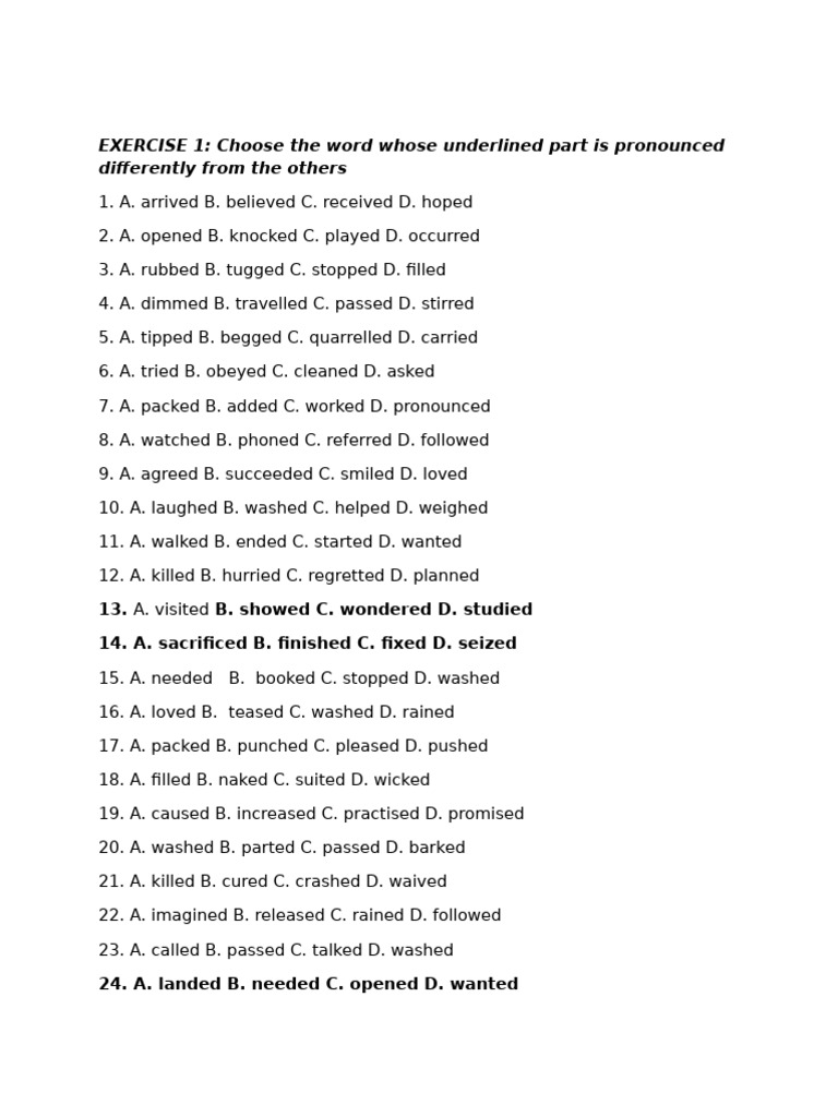 Pronunciation Exercises for ESL Learners | PDF
