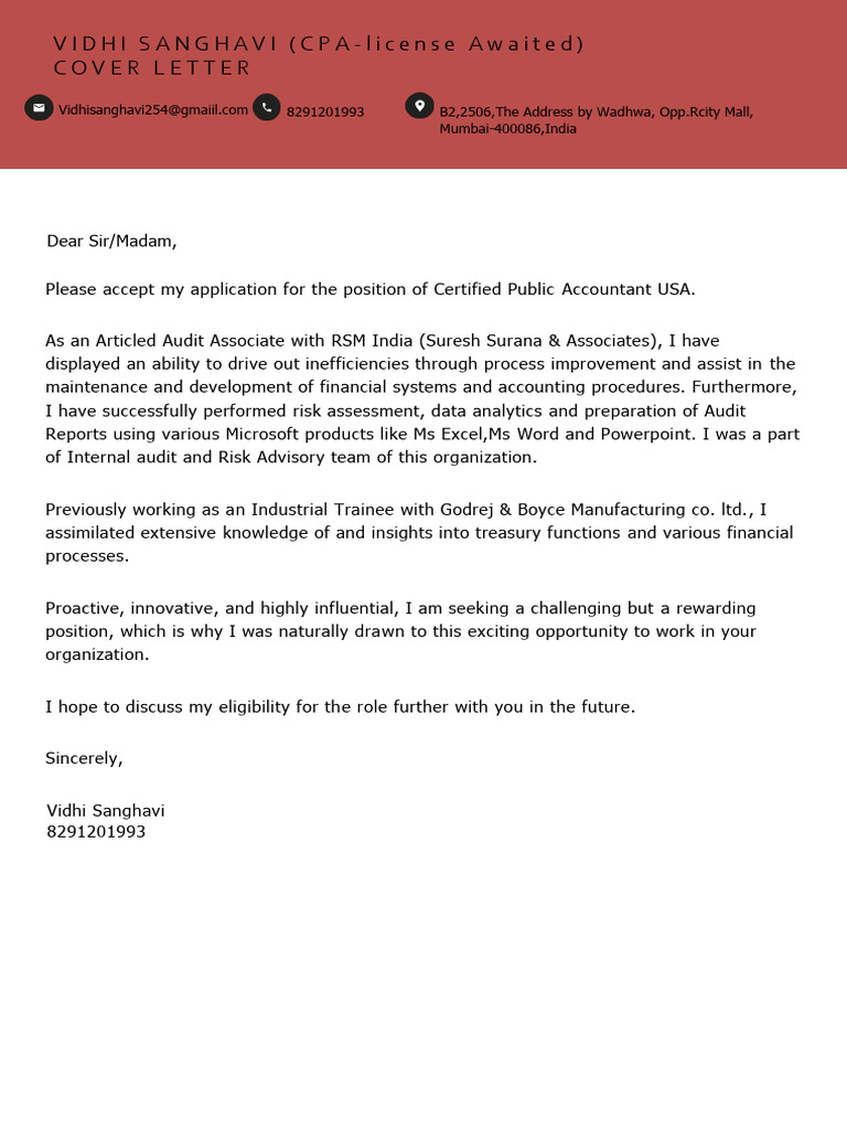 CPA Application Cover Letter | PDF