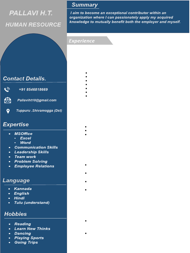 PALLAVI.H.T CV.2024... | PDF | Procedural Knowledge | Human Resources